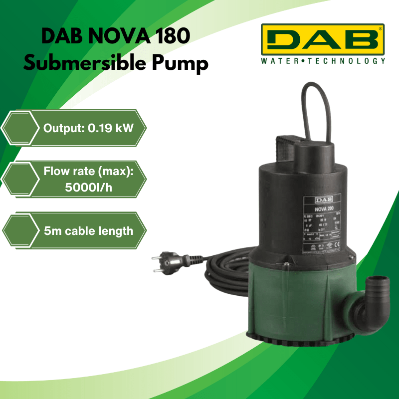 DAB NOVA 180 Submersible Pump (Non-Auto w/o Float) 5m cable — East Ocean Aquatic